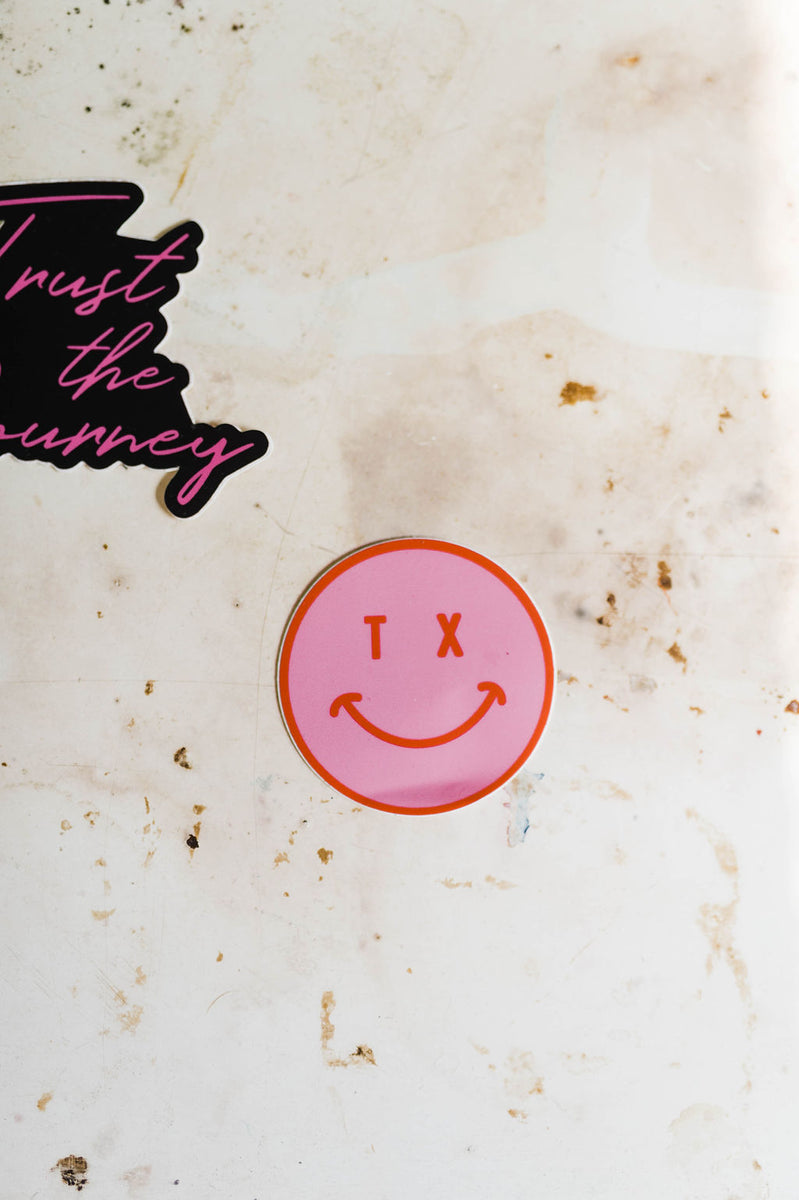 tx smiley circle pink | sticker – Ramble and Company